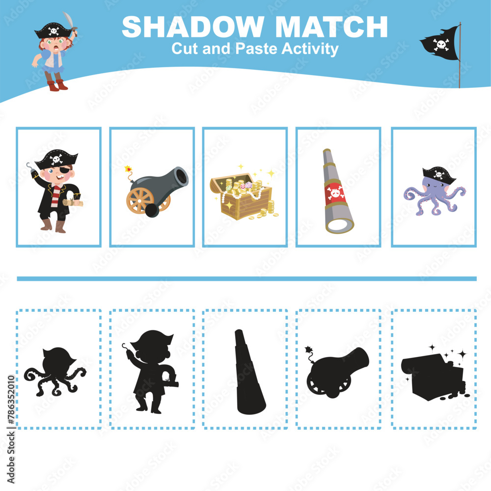 Cut the image in each box and glue it on each shadow. Find the correct ...