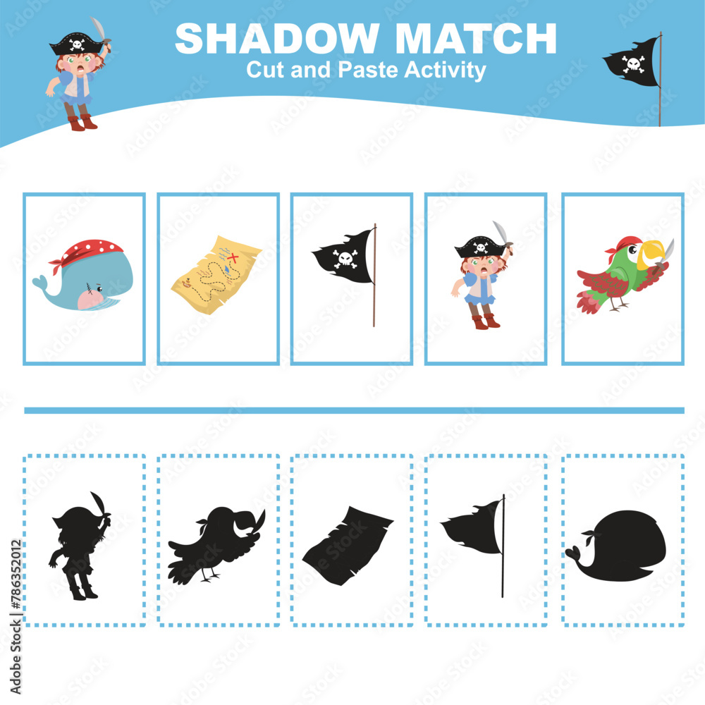 Cut the image in each box and glue it on each shadow. Find the correct ...
