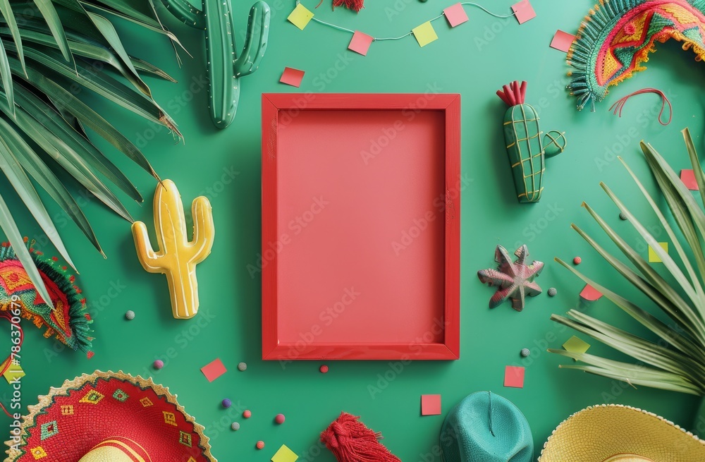cinco de mayo mockup minimalistic red wooden frame with mexican ...