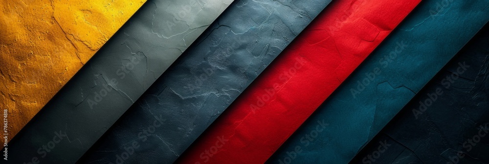 Red, yellow, and green paper are laid flat on a black backdrop to ...