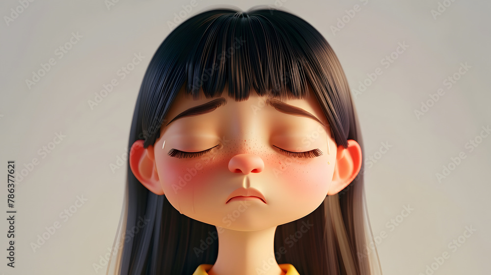 Sad upset disappointed depressed Asian cartoon character girl young ...
