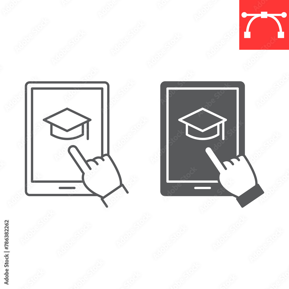 Education app line and glyph icon, e-learning and online education ...