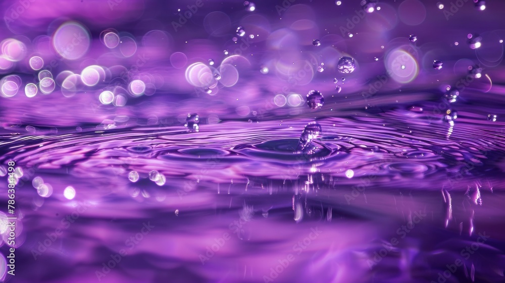 Defocus blurred transparent purple colored clear calm water surface ...