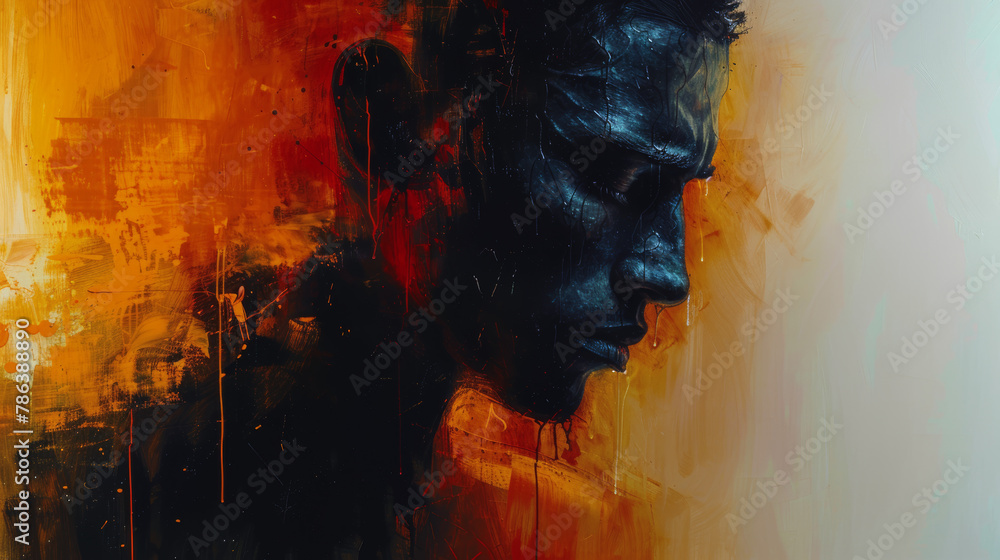 emotion of a male figure crying, depicted with artistic flair and ...