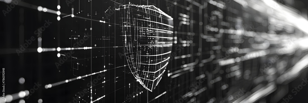 Wireframe of Cybersecurity Shield: Data Protection and Privacy. Concept ...