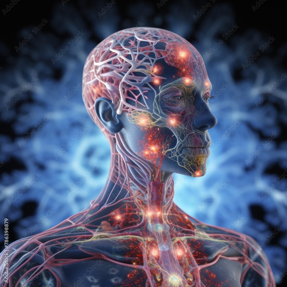 3D illustration of the human endocrine system, showcasing glands and ...