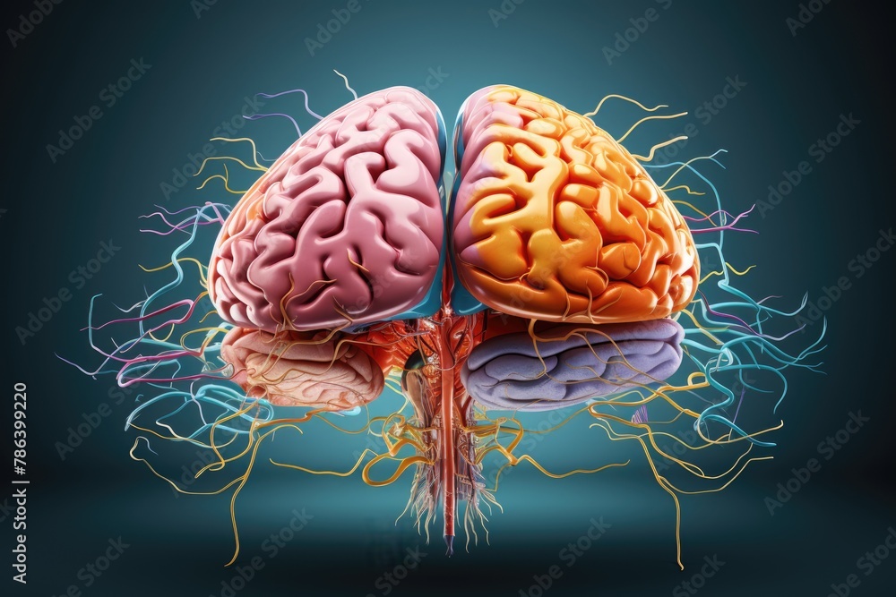 Anatomical 3D model of the human brain, focusing on neural networks and ...