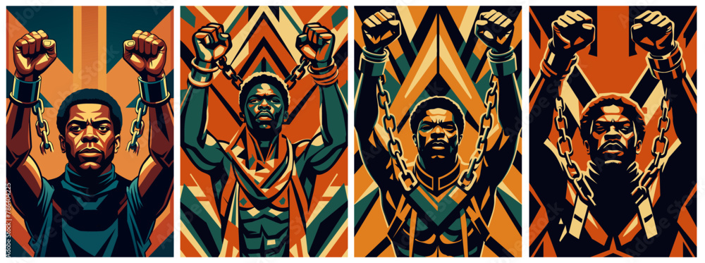 Pride african man set with breaking chains, symbolizing liberation from ...