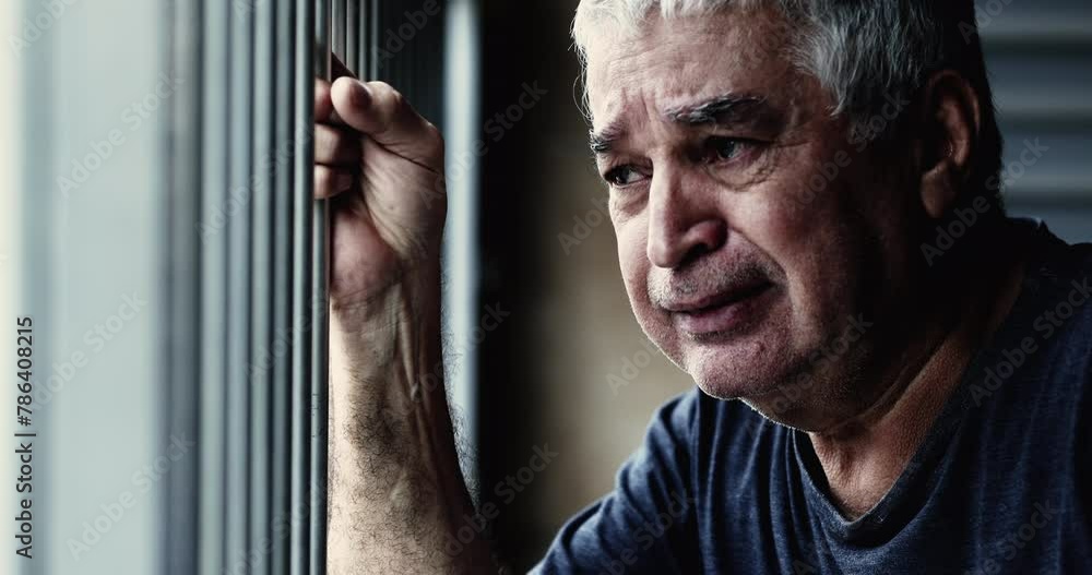 Desperate senior man crying in sorrow and depression depicting illness ...