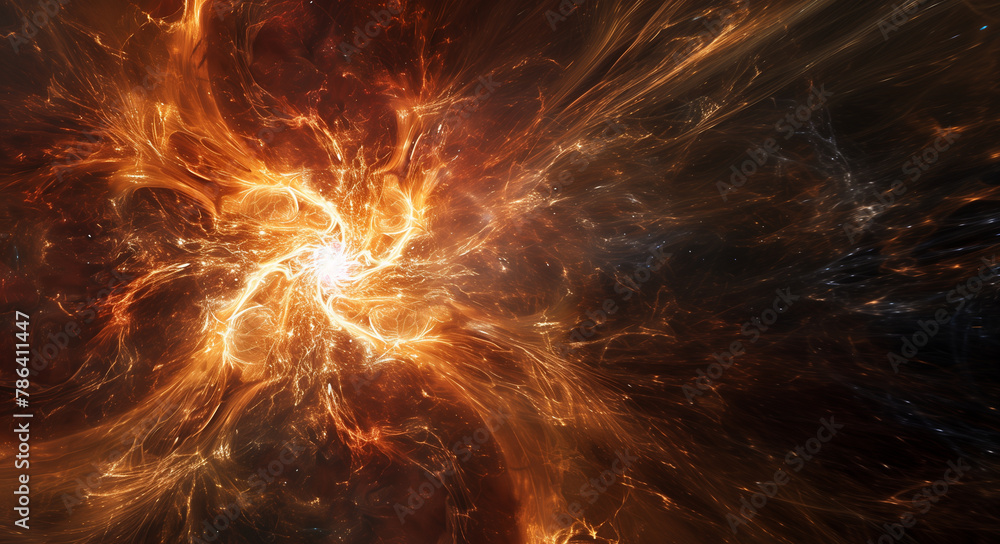 Fiery cosmic phenomenon with dynamic energy flows. Abstract concept of ...