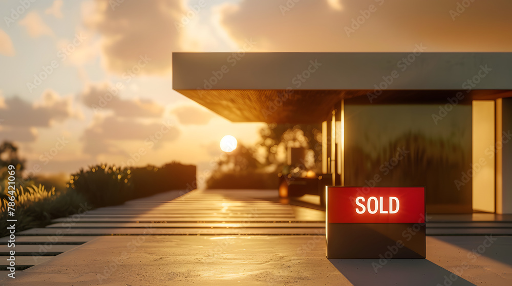 A minimalist home with a simple SOLD sign out front, showcasing modern ...