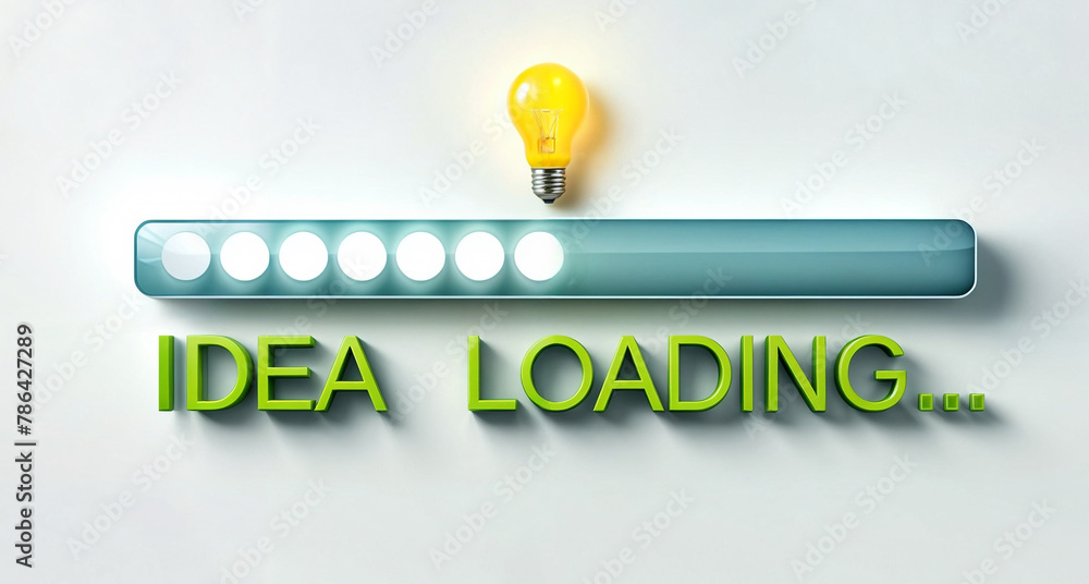 3d illustration render of lightbulb hovers over the text word IDEA ...