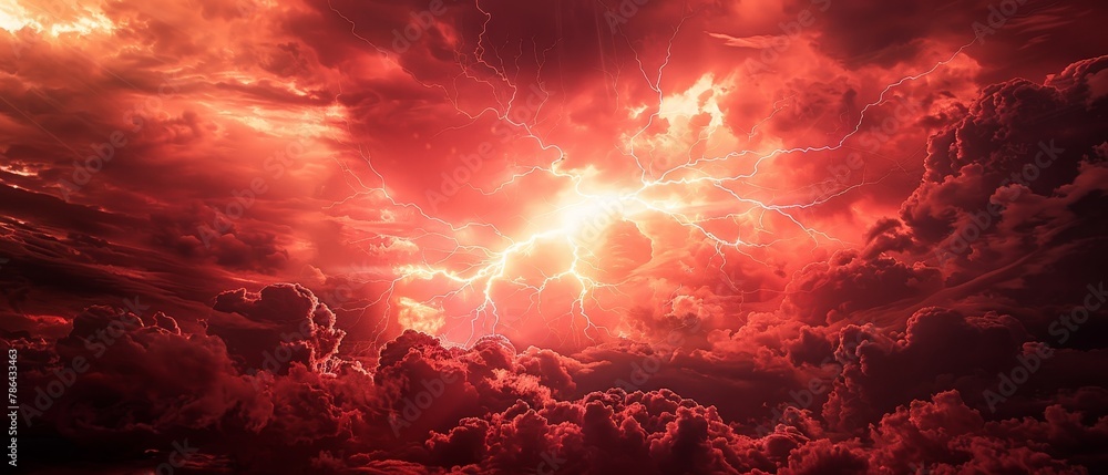 The scene has a dramatic religious backdrop with a hell realm, bright ...