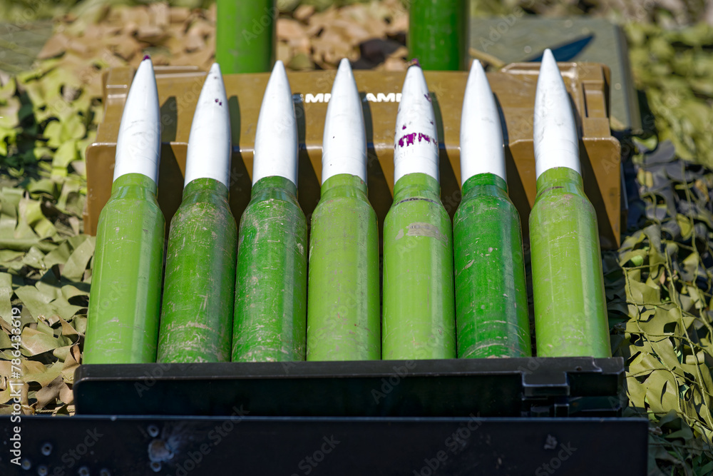 Ammunition of Oerlikon Revolver Gun MK3 anti drone weapon at military ...