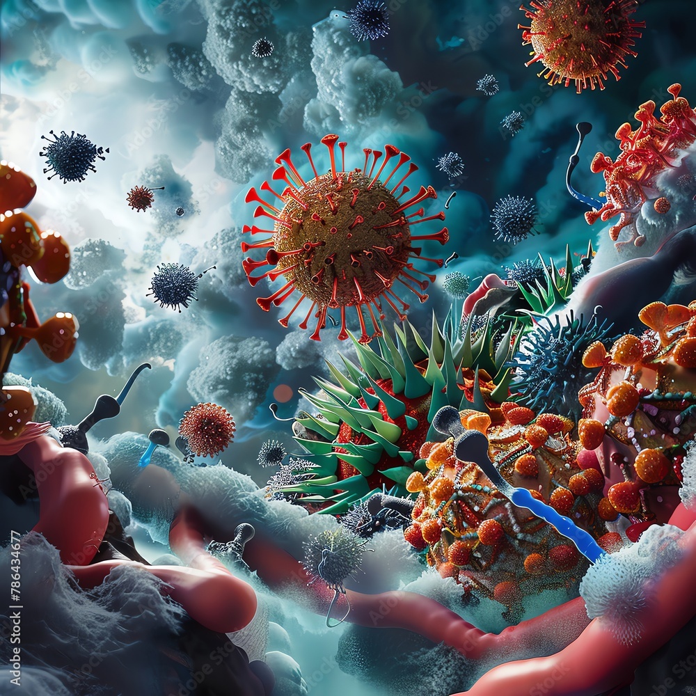 Virus visualized as an invasive entity, countered by a barrage of ...