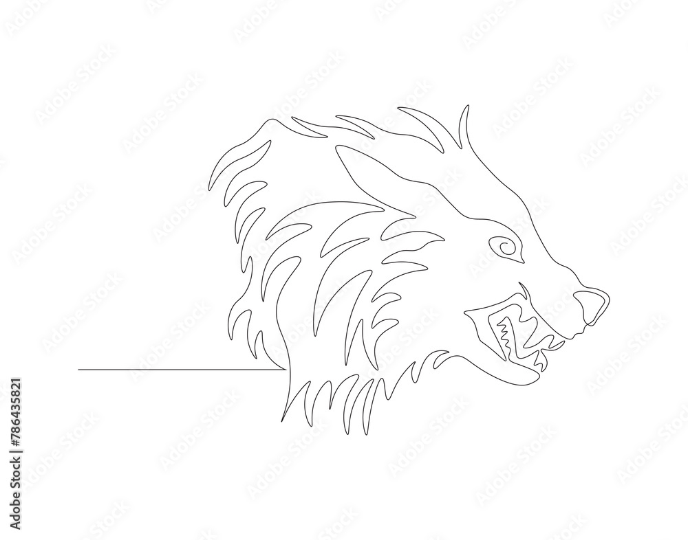 Continuous line drawing of wolf head. One line of wolf head. Mammals ...