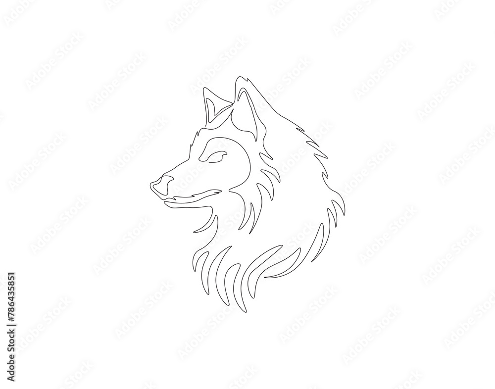 Continuous line drawing of wolf head. One line of wolf head. Mammals ...