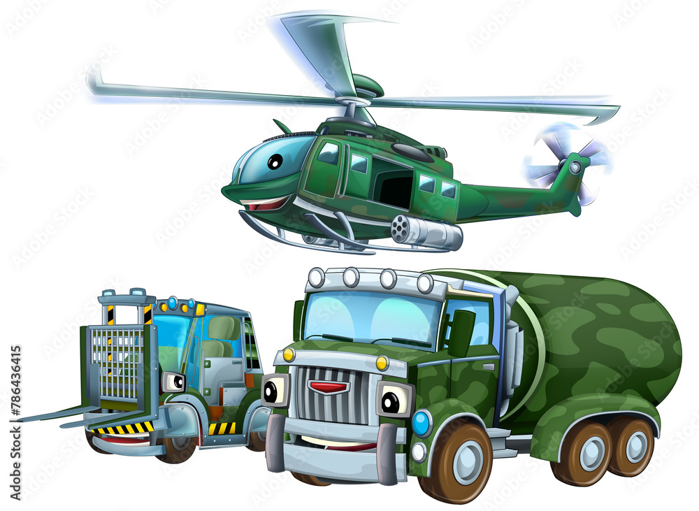 cartoon scene with two military army cars vehicles and flying ...