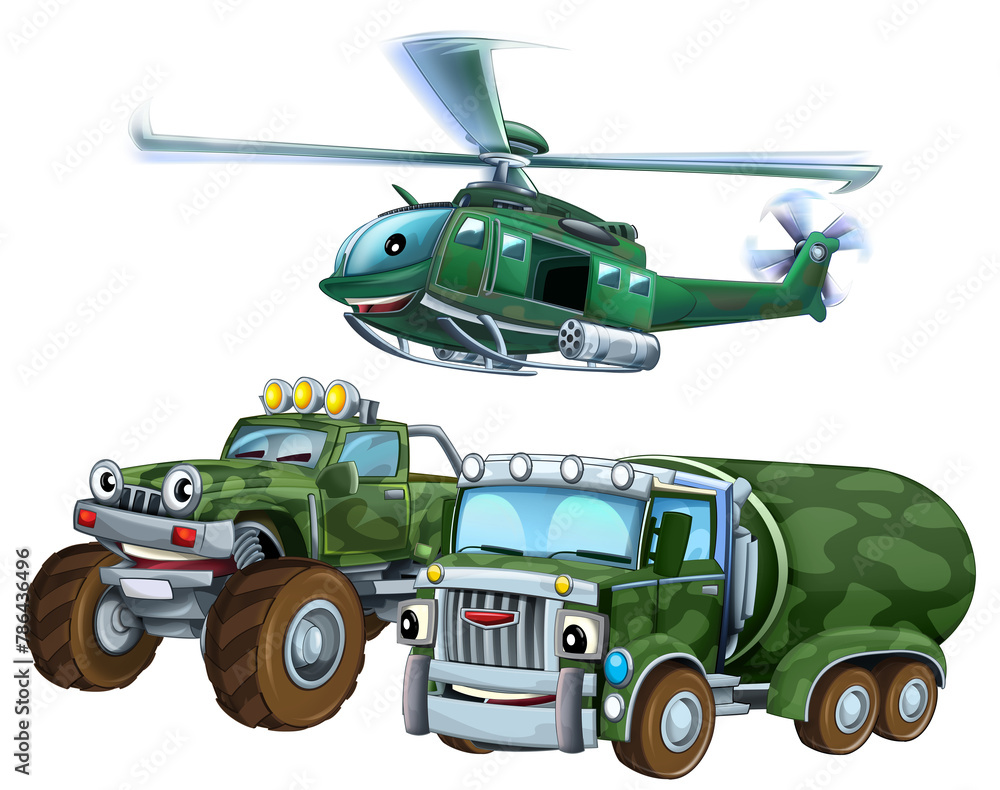cartoon scene with two military army cars vehicles and flying ...