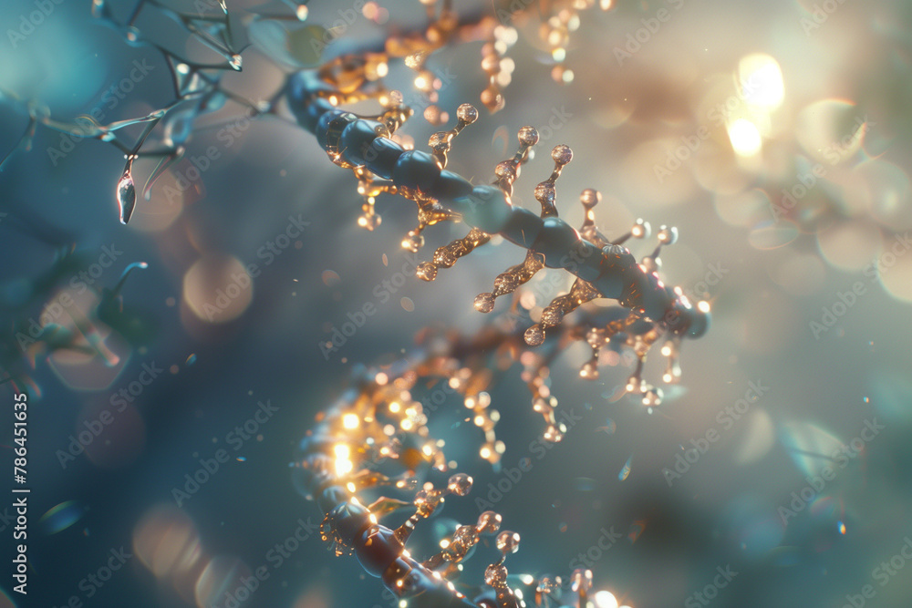 elegant portrayal of DNA molecules illuminated by soft light against a ...