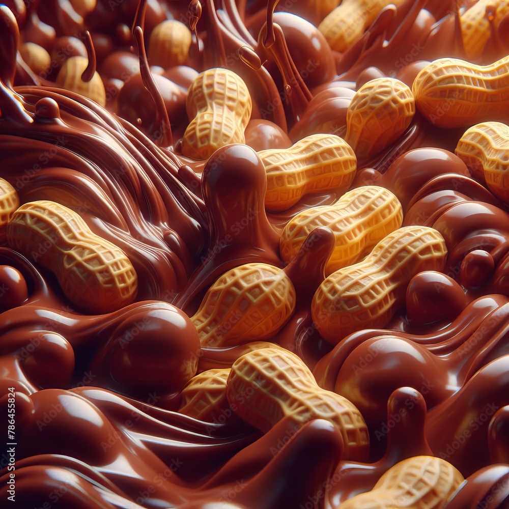 Glossy Melted Chocolate Pouring Over Assorted Crunchy Nuts in a Close ...