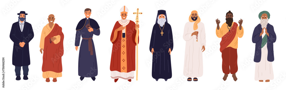 Different religions priests. Religious characters in ceremonial clothes ...