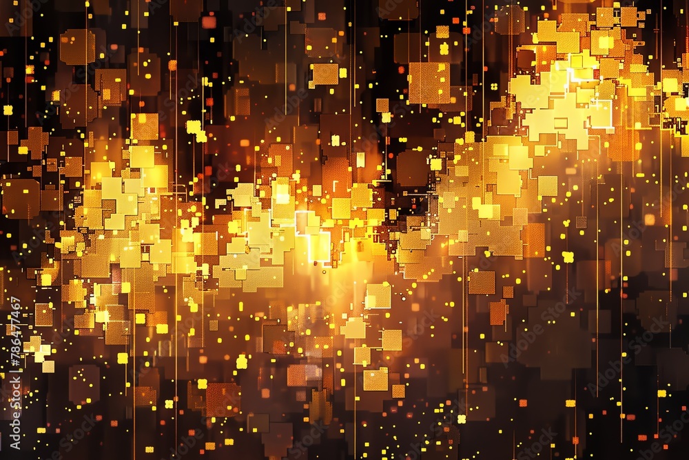 Bring to life a pixel art representation of an abstract golden theme ...