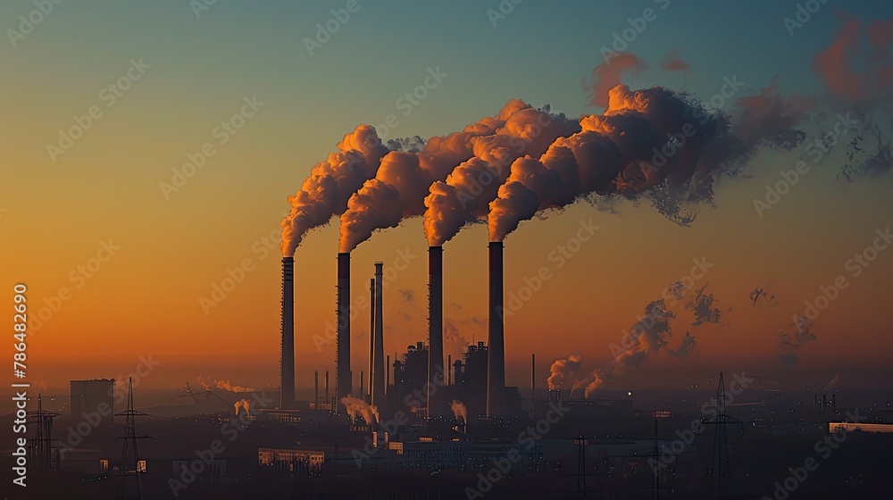 Environmental Impact. industrial with smokestacks and factories ...
