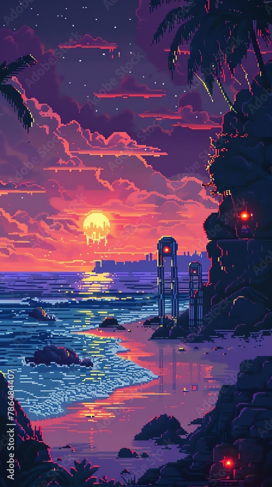 Craft a pixel art composition showcasing two mechanical legs strolling ...