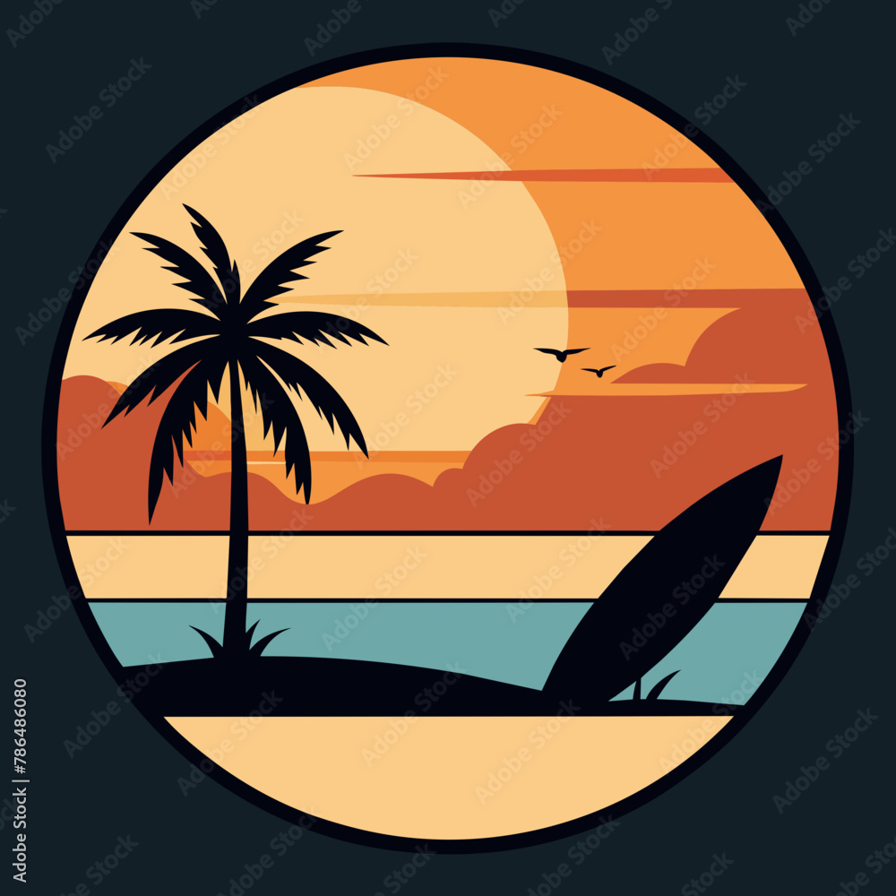 Surfing Sunset Vector Illustration - T-Shirt Design, Clipart, SVG Files ...
