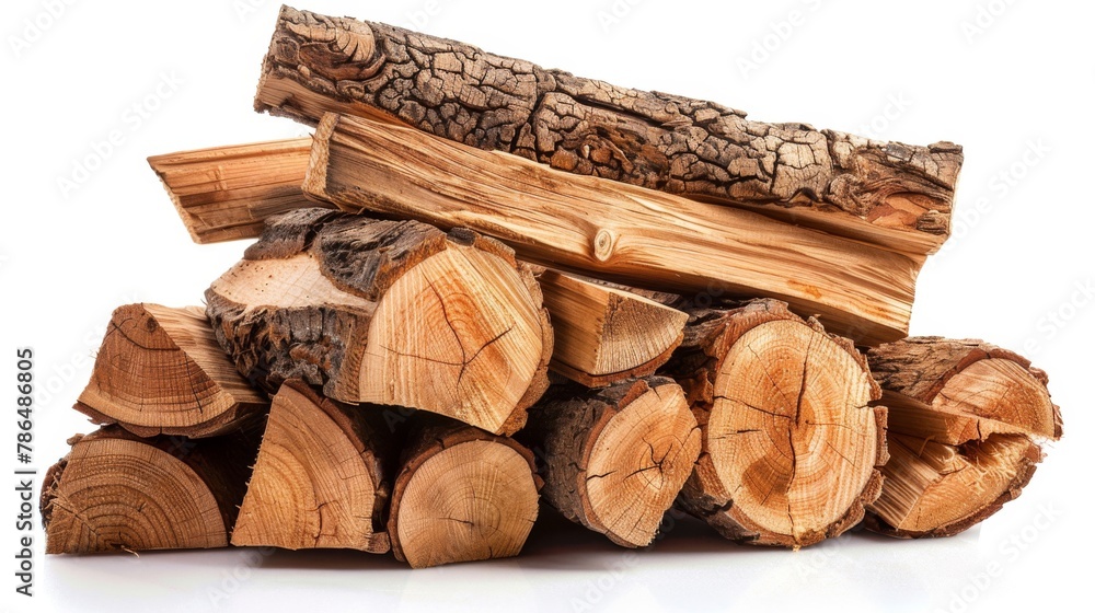 Firewood concept - Stack of timber wood log pile isolated on white ...