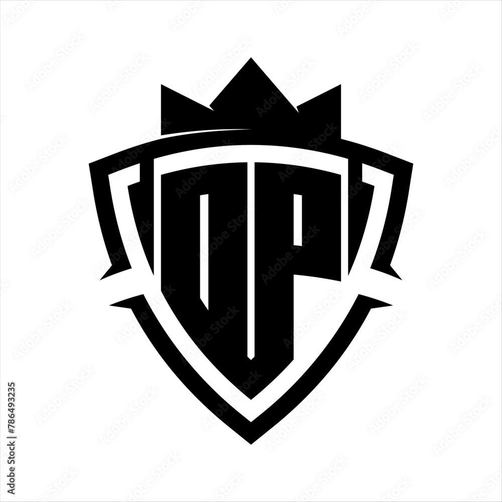 DP Letter bold monogram triangle curve shield shape with crown black ...