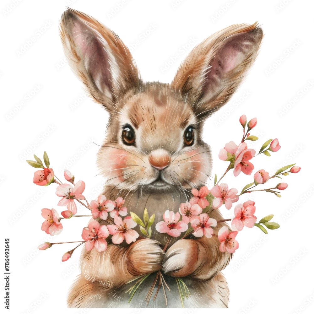 Adorable Bunnies with Cherry Blossoms Clipart, Cute bunny illustrations ...