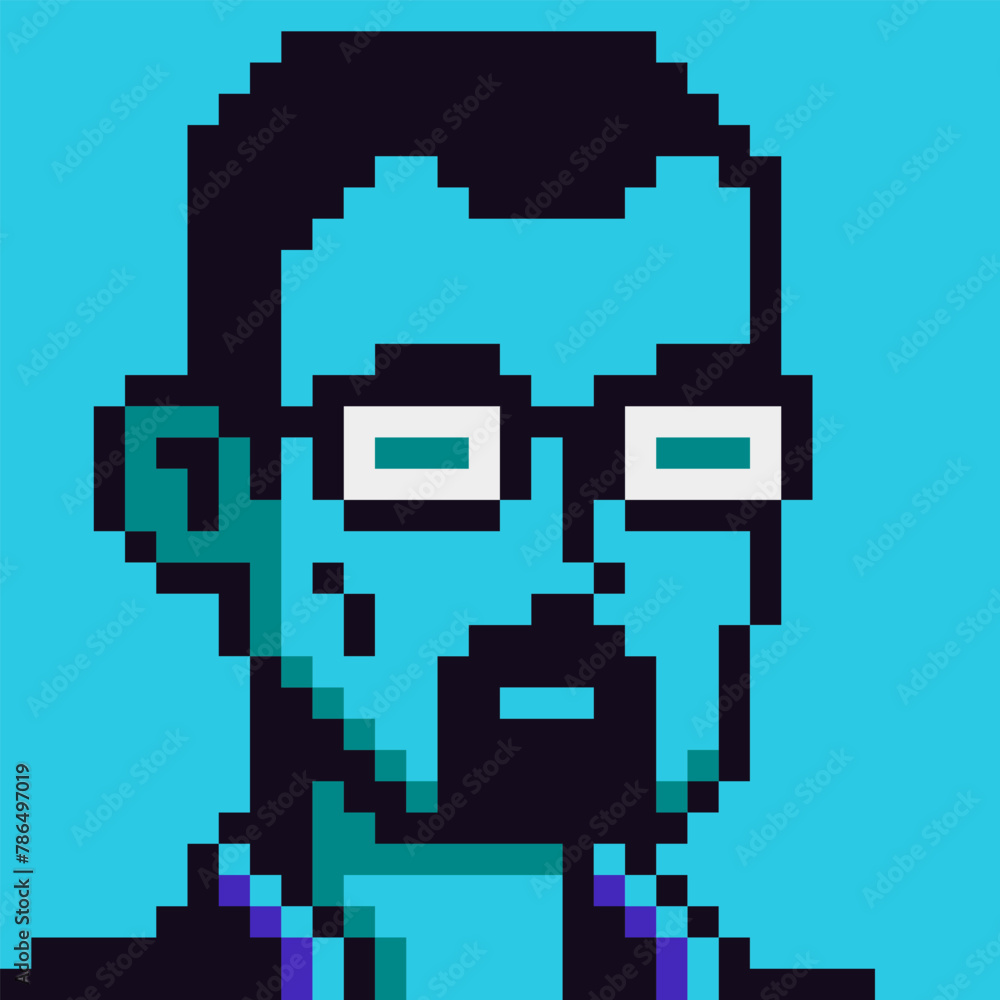 8-bit man with beard in glasses, avatar pixel art male character ...