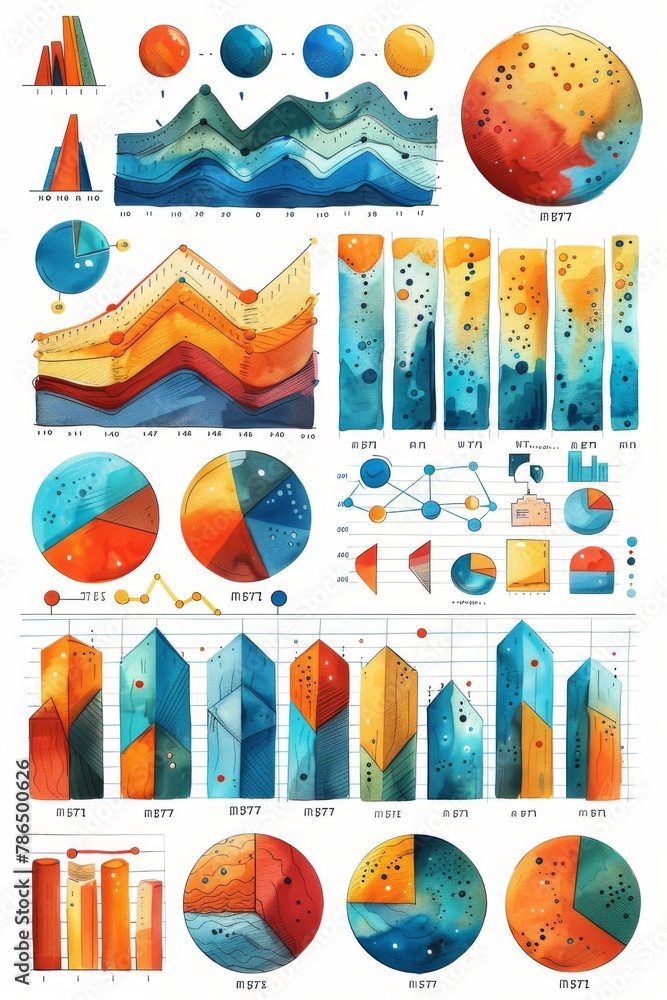 color graphs, pie chart and timeline bars. Set of business statistics ...