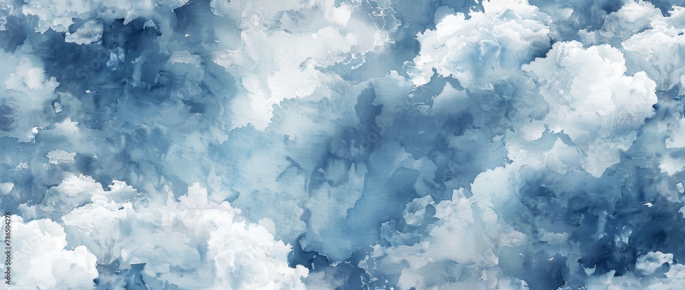 Abstract Blue Clouds in a Watercolor Background, Gray and Blue clouds ...