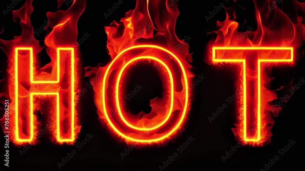 Fiery Hot text made of fire flames on a black background. Slow motion ...