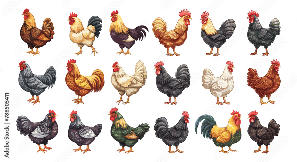 Chicken rooster cartoon vector set. Domestic agricultural poultry food ...