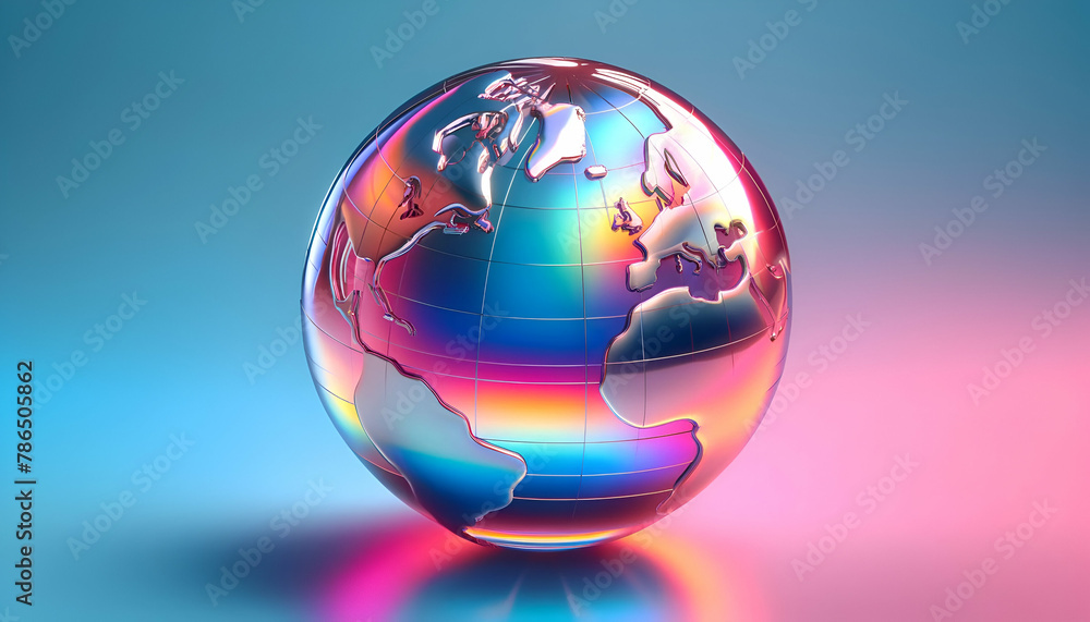 Holographic Globe on Neon Gradient Background - High-Resolution, Global ...