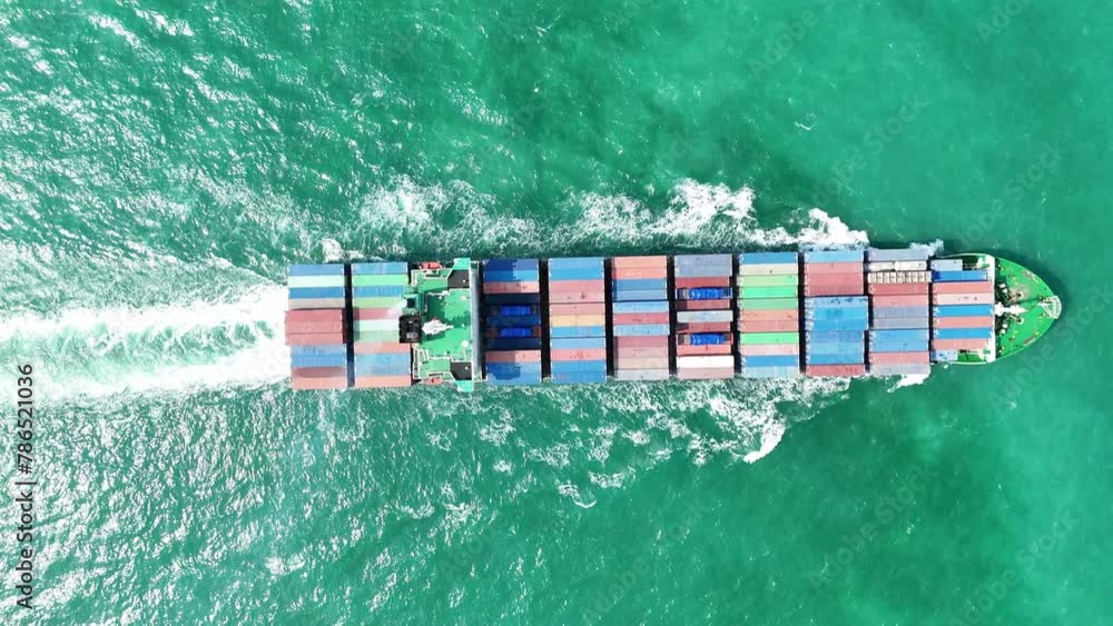 Top view Cargo Container ship the ocean ship carrying container and ...