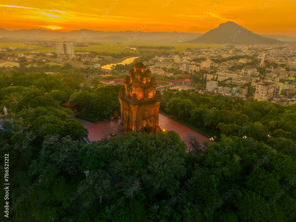 Aerial view of Nhan temple, tower is an artistic architectural work of ...