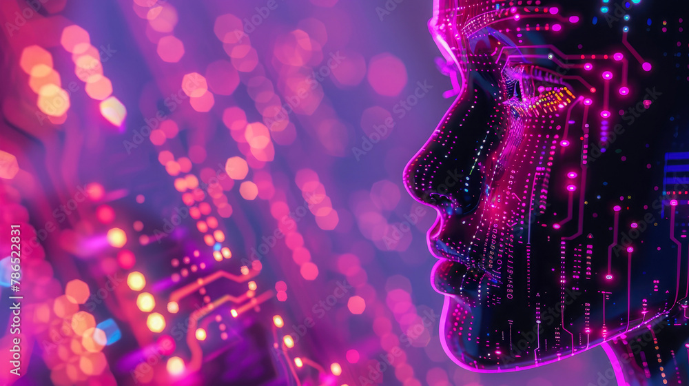 Abstract concept of digital beautiful human face on background of ...