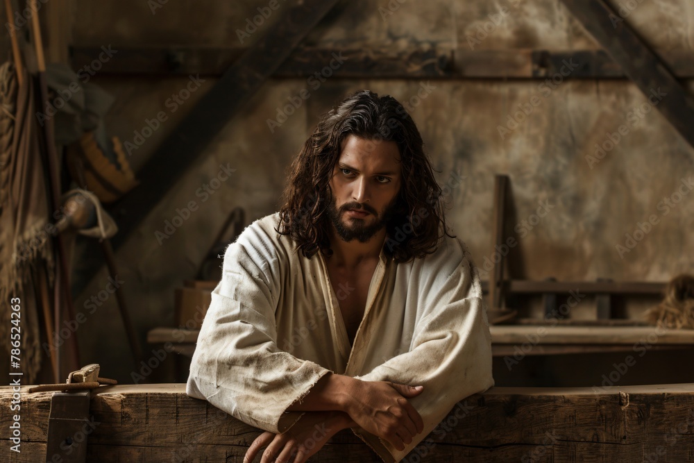 Jesus as a Young Carpenter Jesus working diligently in Josephs workshop ...