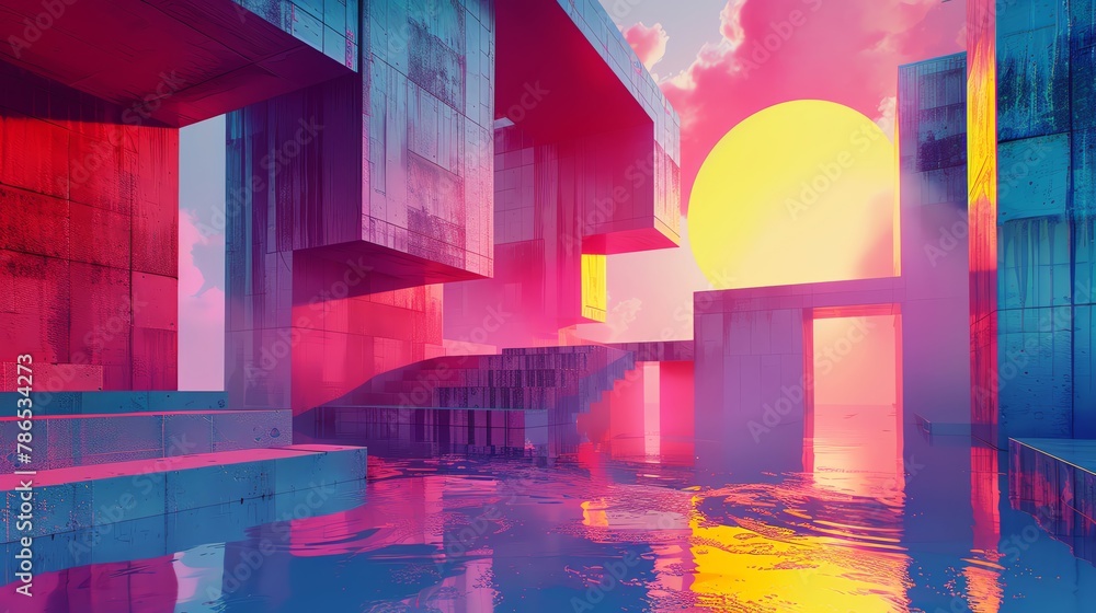 Capture the eerie beauty of dystopian architecture with a pop art twist ...