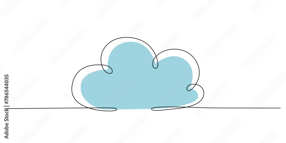 Cloud - one single hand drawing continuous line banner. Vector stock ...