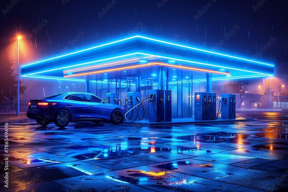 Futuristic of hydrogen fuel cell vehicle refueling station ...