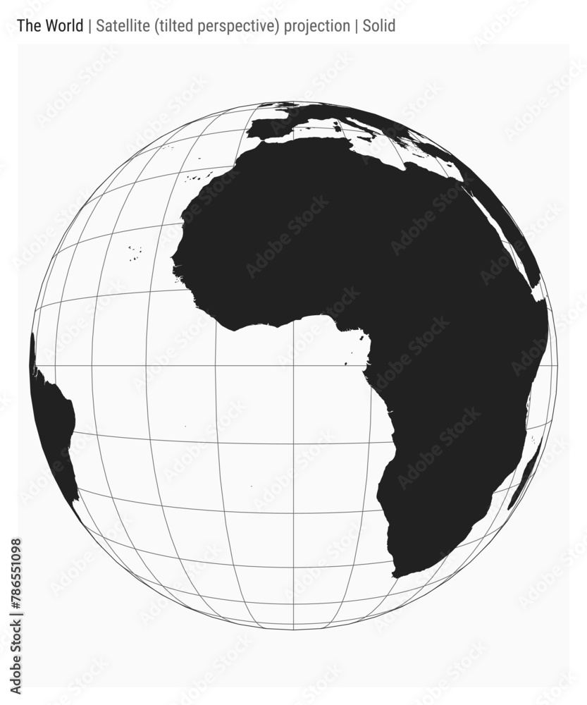 World Map. Satellite (tilted perspective) projection. Solid style. High ...
