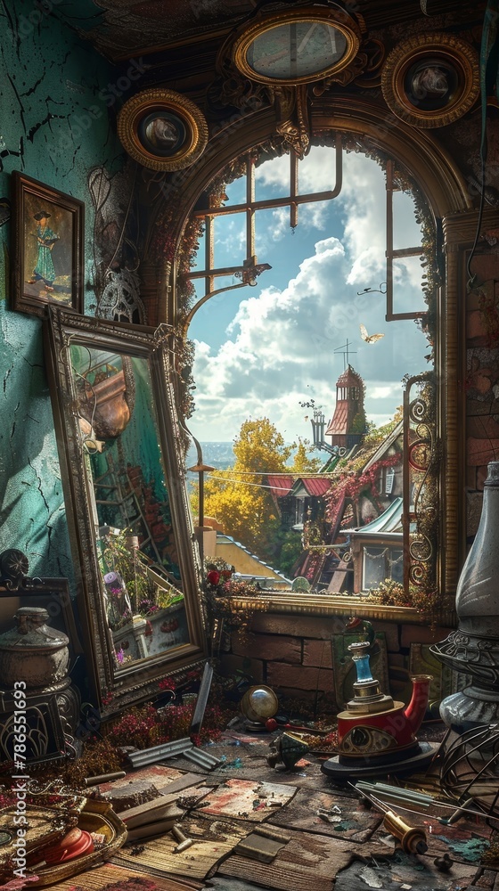 Surreal art exhibition with paintings coming to life, characters ...