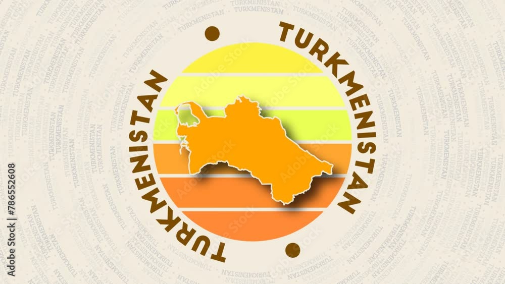 Turkmenistan logo intro. Badge with the circular name and map of ...