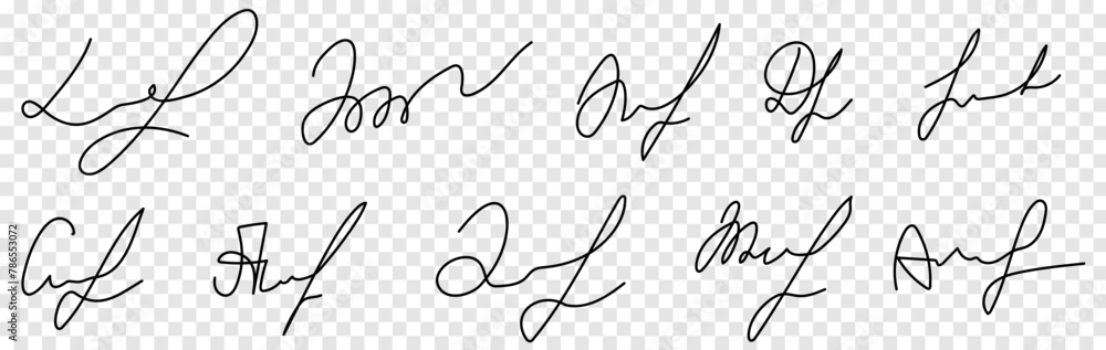 Set of fake hand written autograph. Different example signatures ...